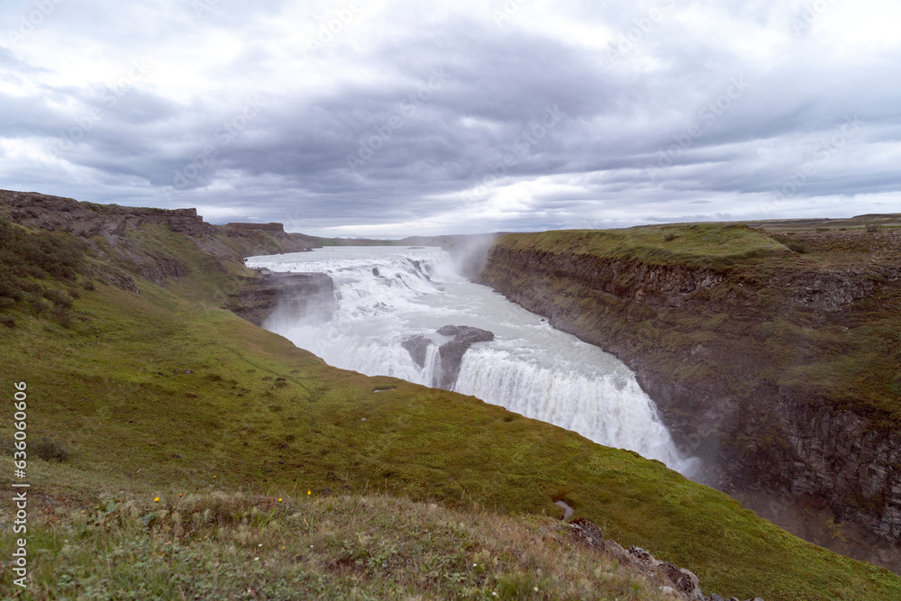 Gullfoss is two separate waterfalls; the upper one has a drop of 11 ...
