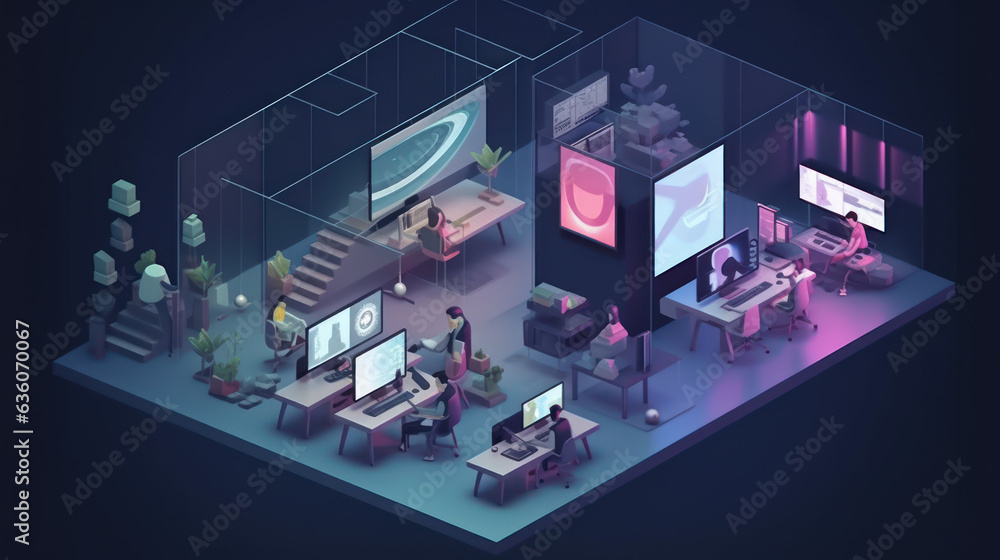 Web development concept in 3d isometric design. Designers prototyping and coding, working on ui ...