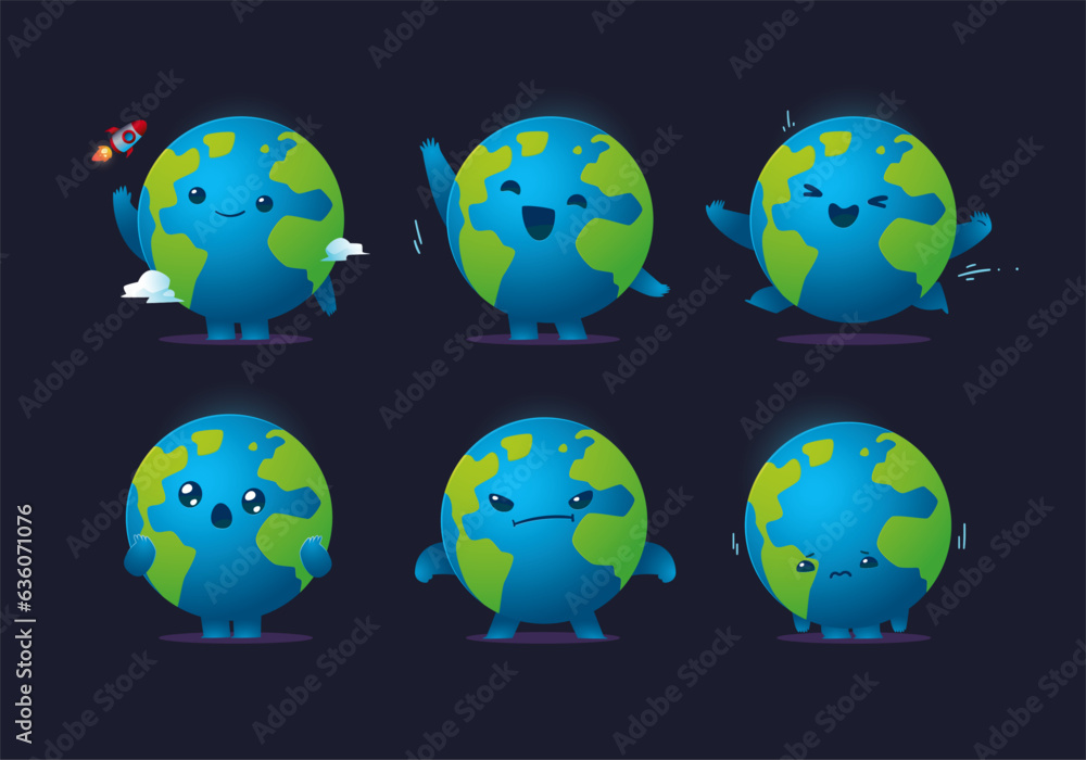 Cute World Earth planet character mascot collection set Stock Vector ...