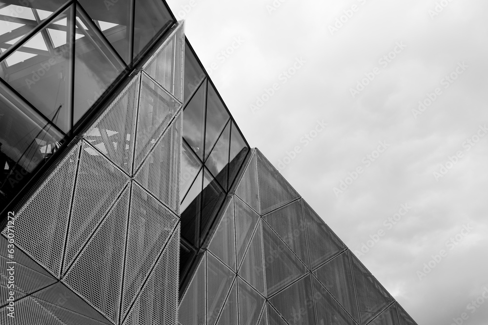 Black and white tone, Exterior view of mixture various triangular ...