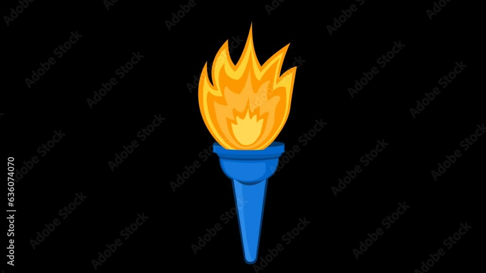 video animation illustration of olympic torch with fire flame moving ...