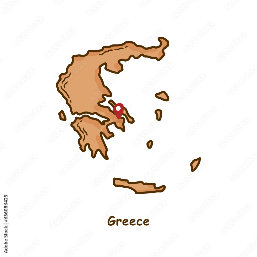 Hand Drawn Map of Greece with Brown Color. Modern Simple Line Cartoon ...