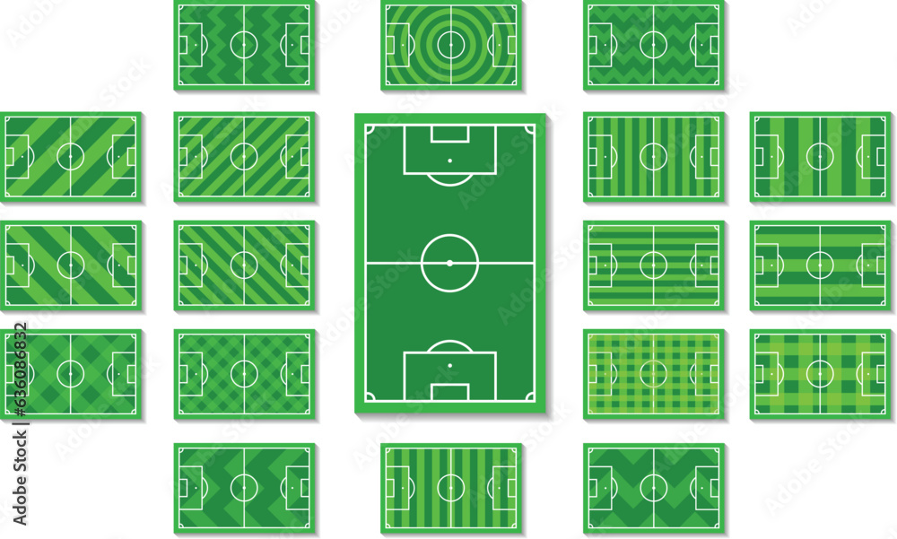 Set of football fields with different stripes patterns, motifs and ...