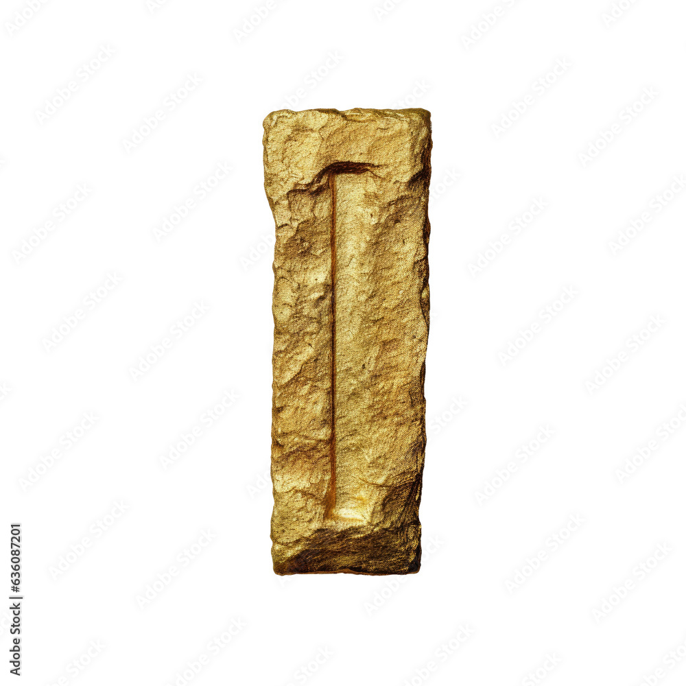 Lowercase letter I in gold with a rough chiseled antique font on a ...