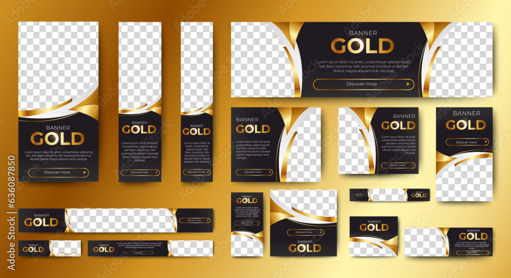 Black Gold web banners template design with image space. vector Stock ...