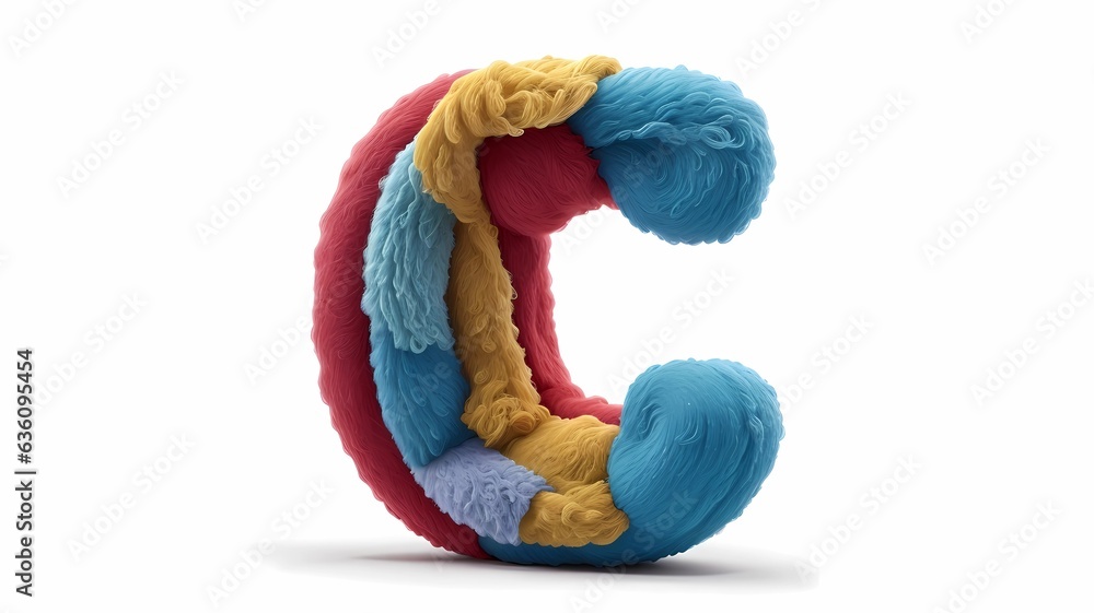 Letter C 3D illustration with wool texture, generative Ai art Stock ...