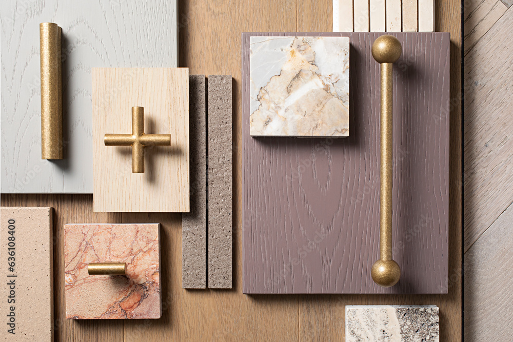 flatlay of samples for architectural design elements and moodboard ...