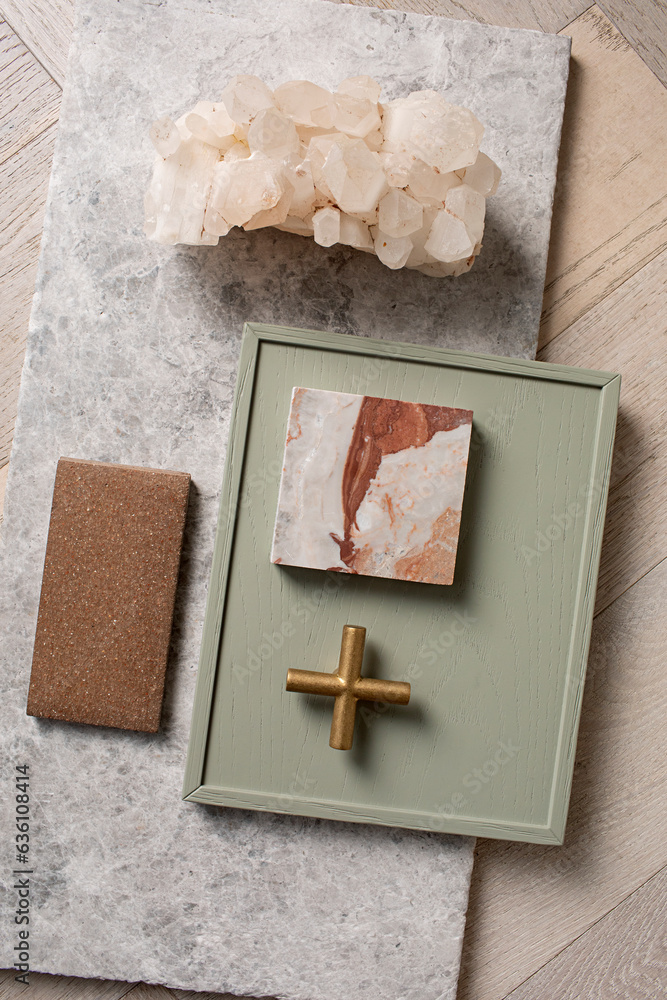 flatlay of samples for architectural design elements and moodboard ...