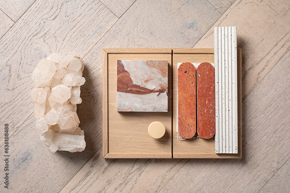 flatlay of samples for architectural design elements and moodboard ...
