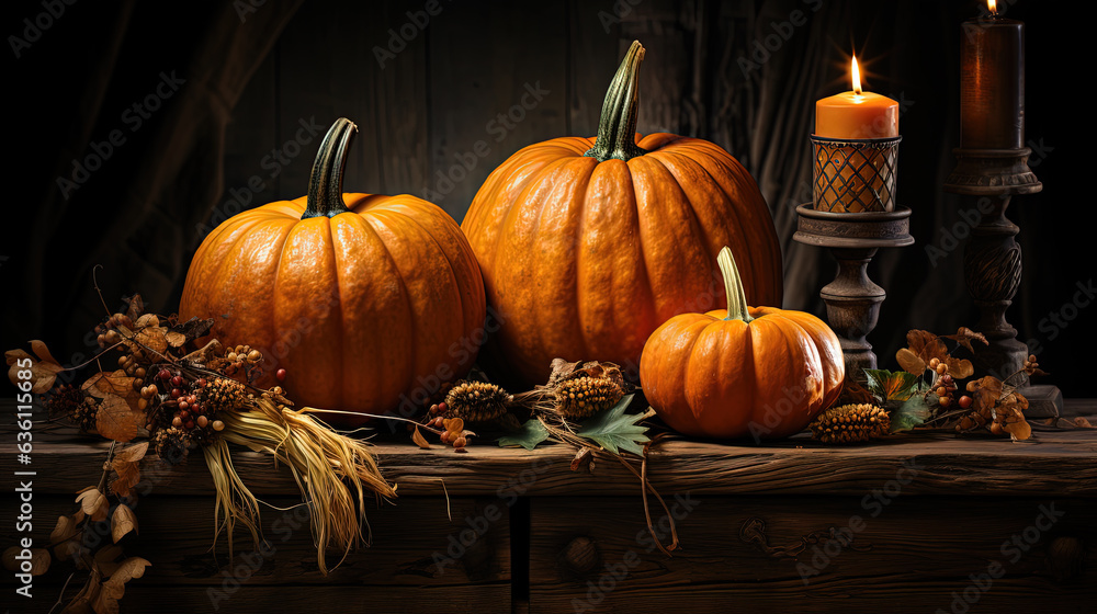 fall themed pumpkin background with candles and harvest 4k wallpaper 8k ...