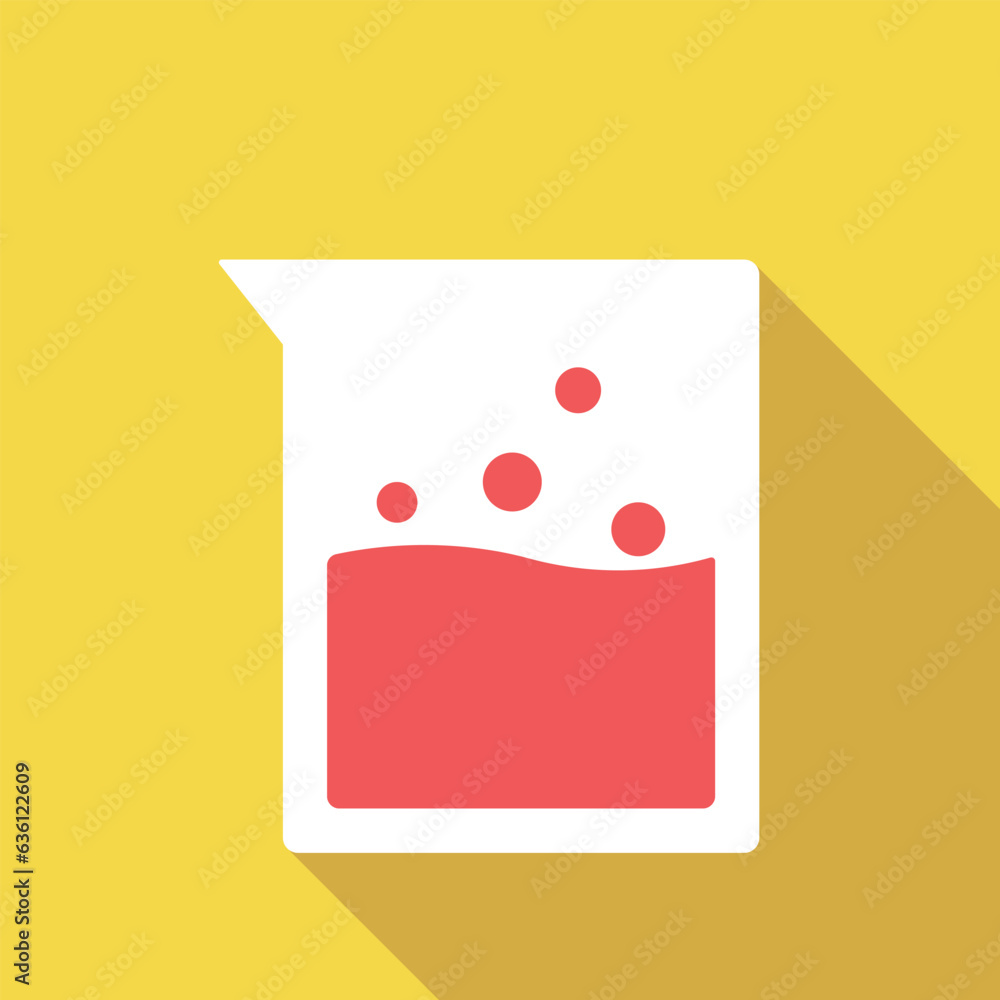 Laboratory beaker with red chemical liquid flat icon with long shadow ...