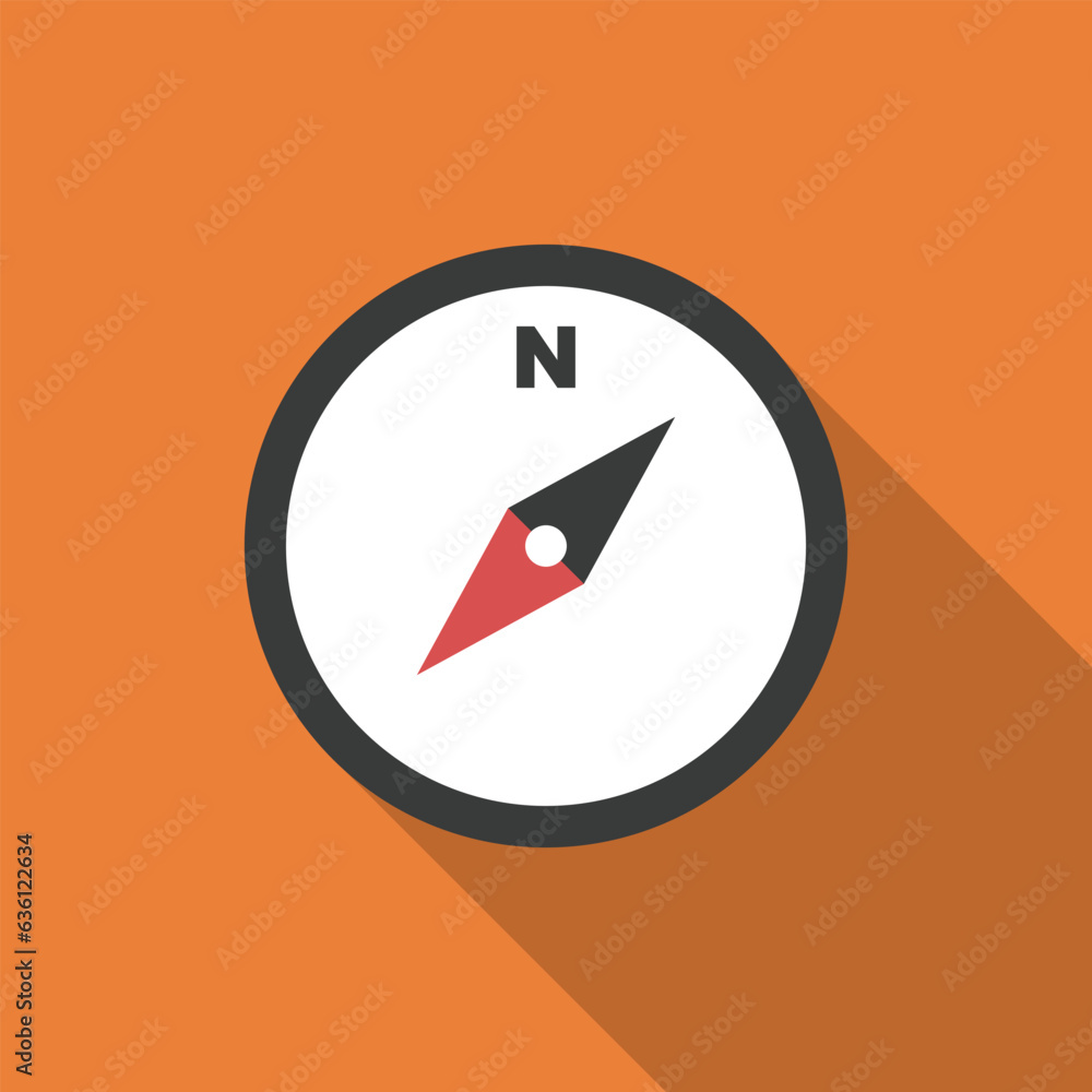 Geography compass flat icon with long shadow. Simple Geography icon ...