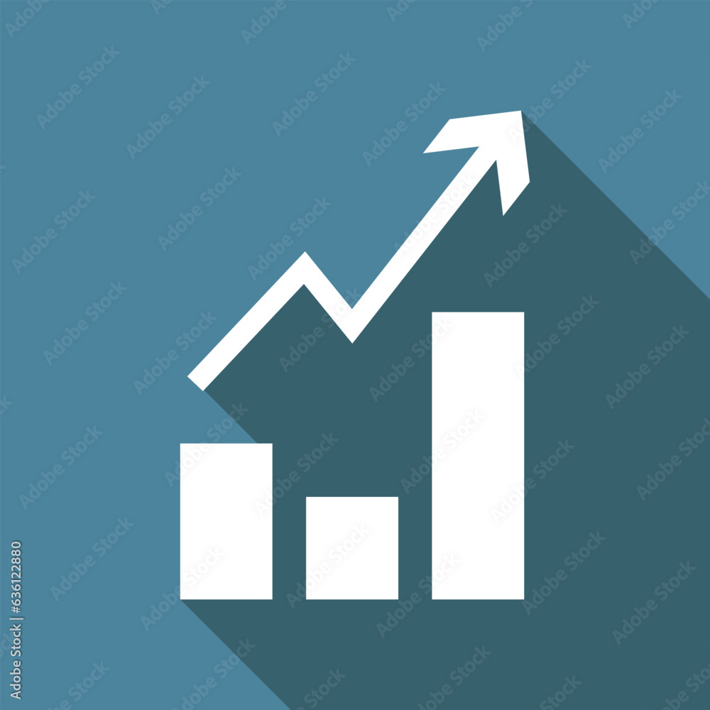 Graph flat icon with long shadow. Simple column chart with arrow icon ...
