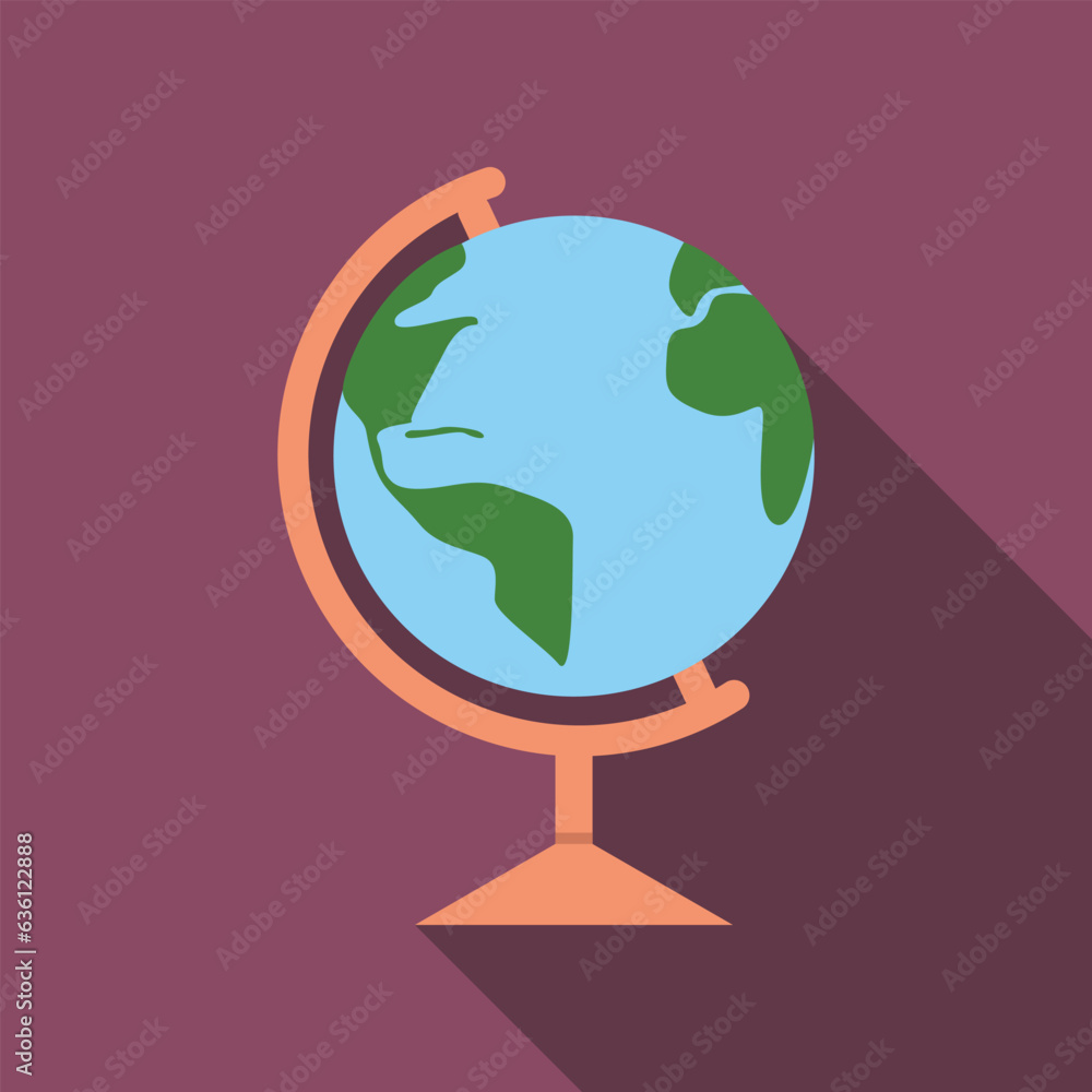 Earth globe flat icon with long shadow. Simple Geography icon pictogram ...
