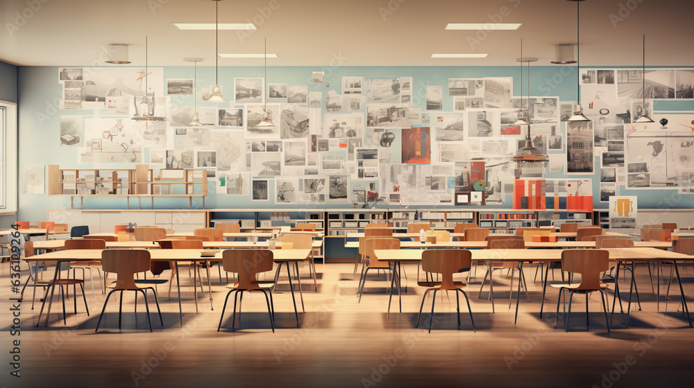 Generative ai picture collage of classroom interior with school desks ...