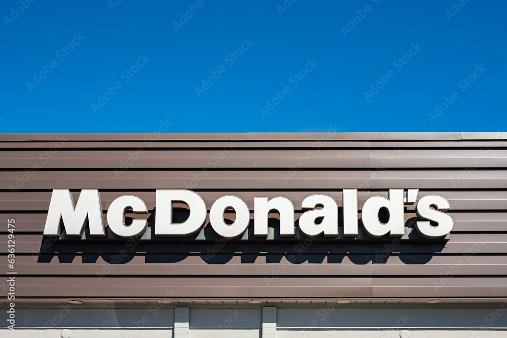 McDonald's restaurant in Vancouver Canada. Mcdonald's signboard. Part ...