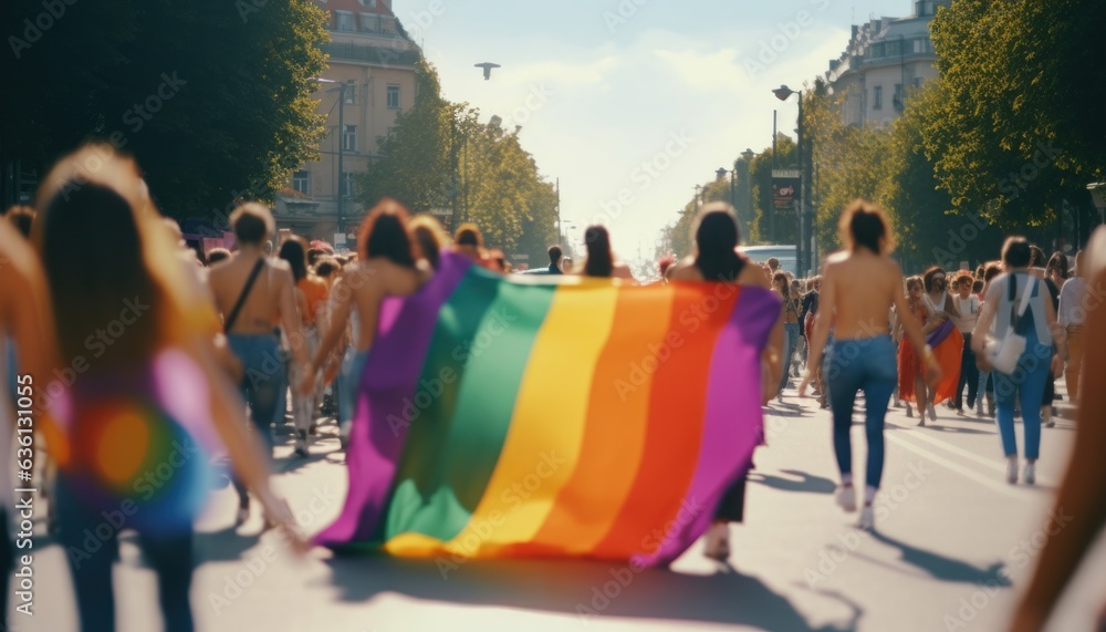 Parade of gays and lesbians with a rainbow flag, Transgender people ...