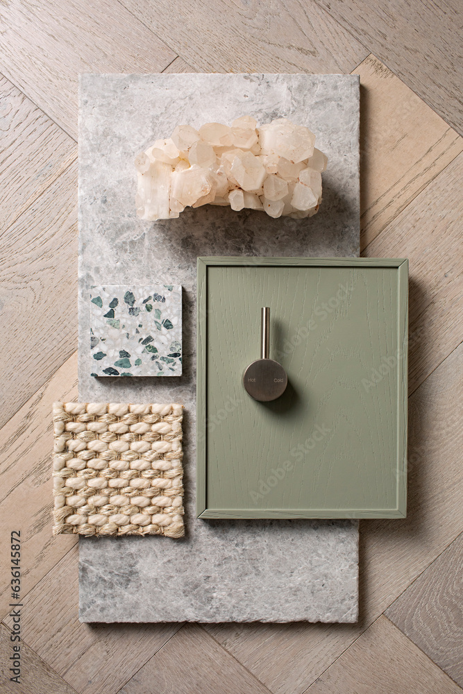 flatlay of samples for architectural design elements and moodboard ...