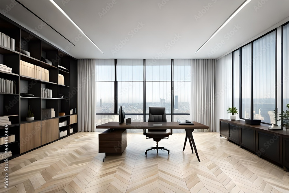 Luxury design of CEO office interior with original office desk, empty ...