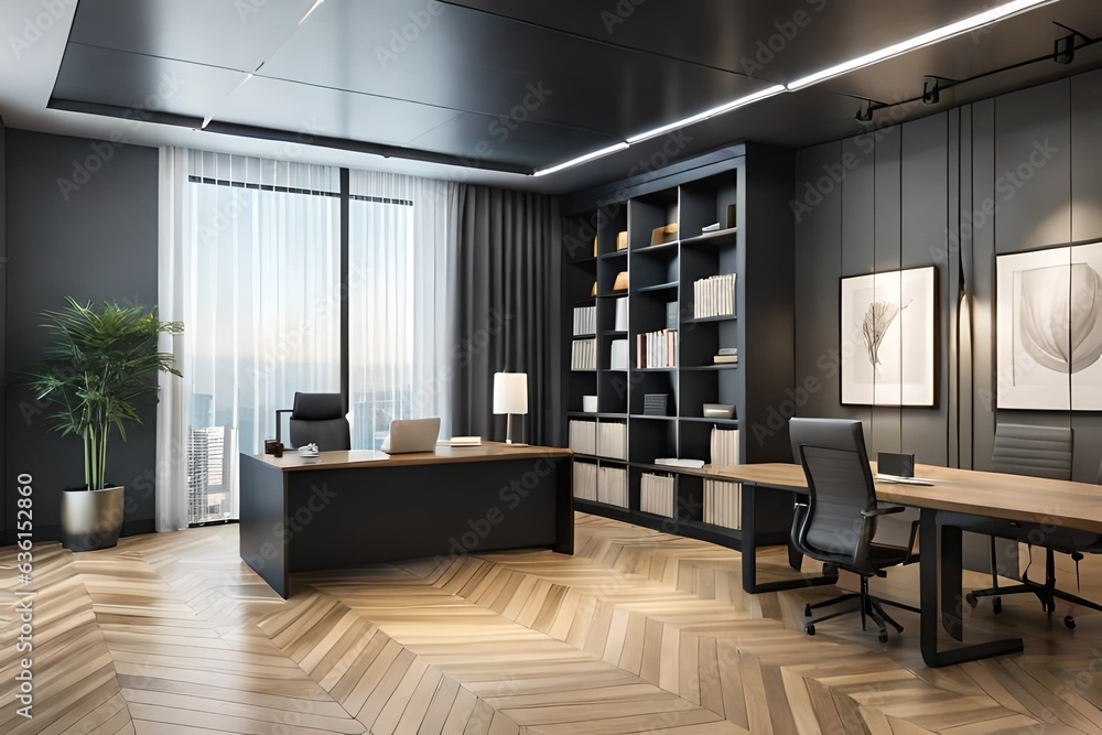 Luxury design of CEO office interior with original office desk, empty ...
