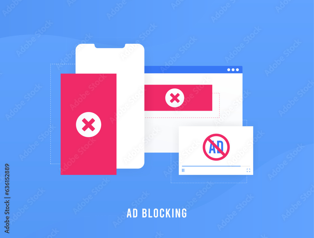 AD Blocking concept. Software or web extension for blocking, skipping ...