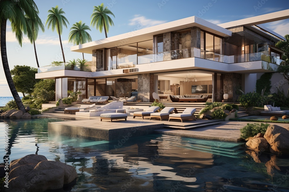 modern beachfront villa that maximizes ocean views, incorporating ...