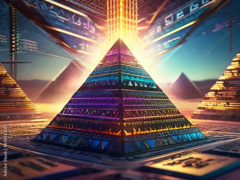 high-tech pyramid radiating energy, AI generated Stock Illustration ...