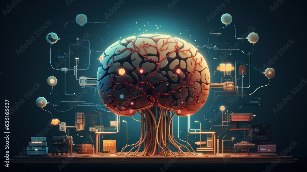 Mind Over Matter: a stylized brain surrounded by futuristic technology ...