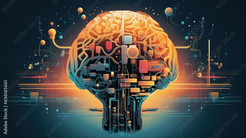 Mind Over Matter: a stylized brain surrounded by futuristic technology ...