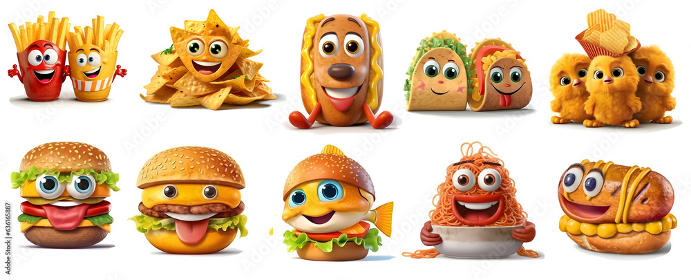 set of cartoon cute food on transparent background, Clipart of Food ...