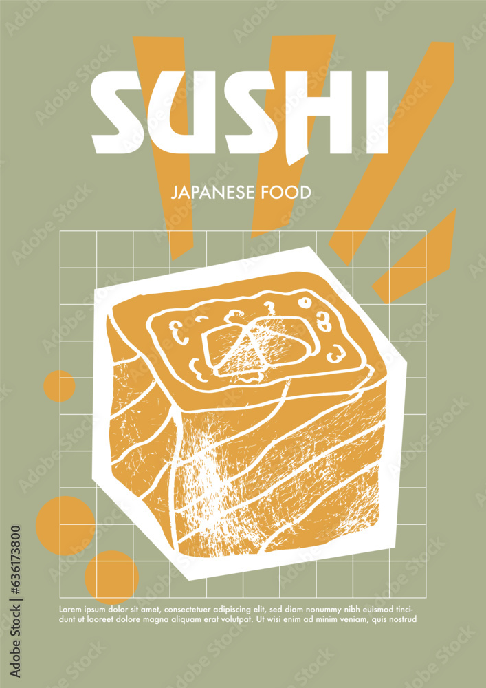 Japanese sushi set. Price tag or poster design. Set of vector ...