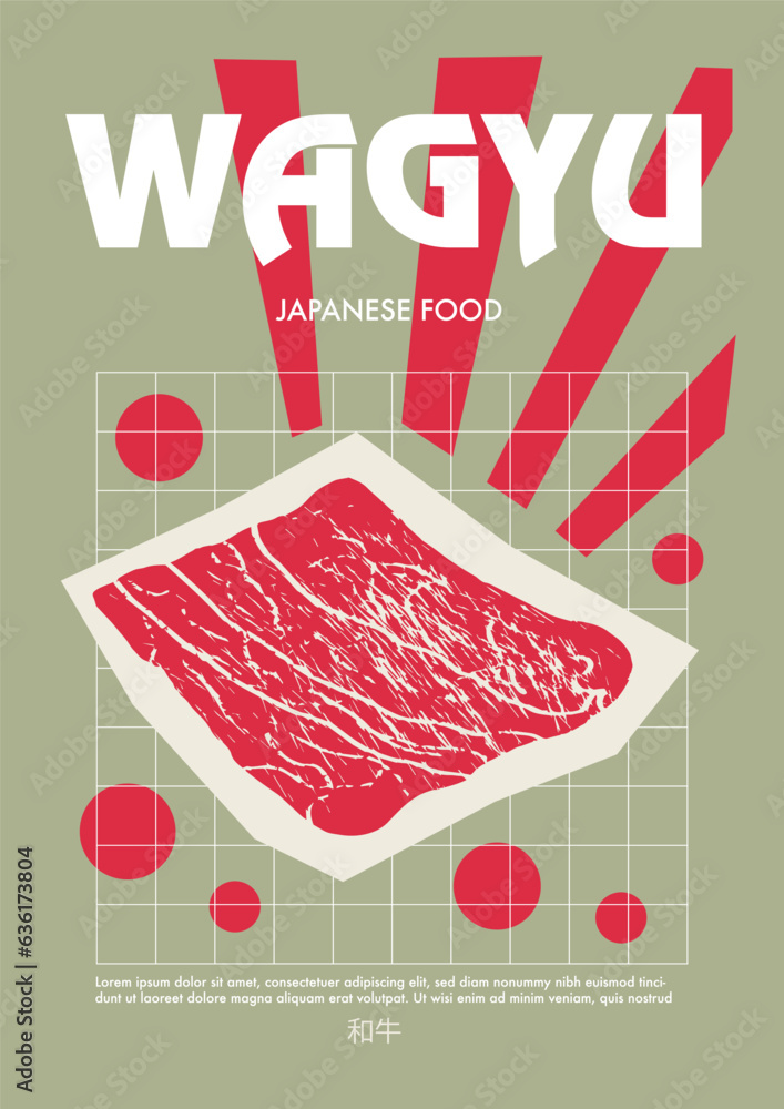 Japanese wagyu. Price tag or poster design. Set of vector illustrations ...