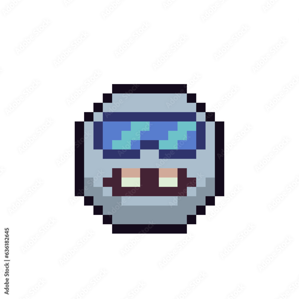 Smile in blue glasses with big teeth pixel art icon, student face ...