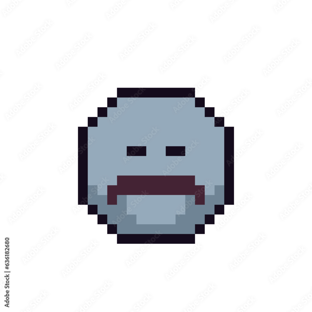 Sad emoticon, face pixel art icon. Cartoon character, show the language ...