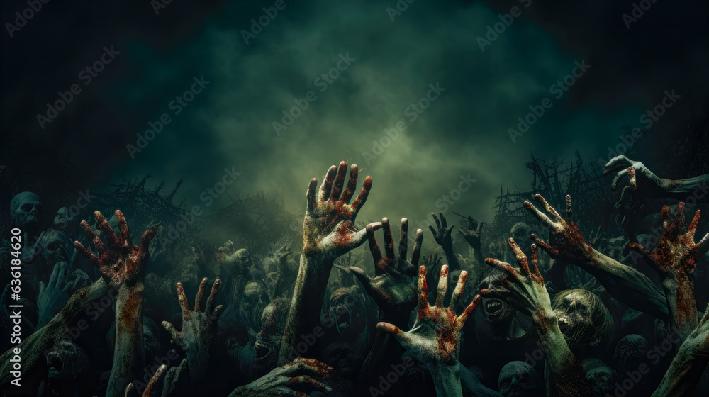 Halloween Banner Horror Background A Creepy Concept of a Crowd of ...