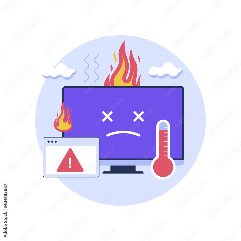 Computer overheating problem illustration concept. Flat vector ...