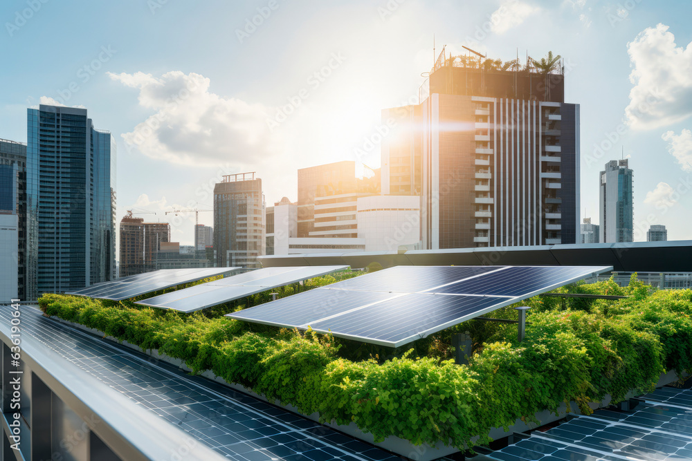 olar panels installed on the rooftops of commercial buildings. Created ...