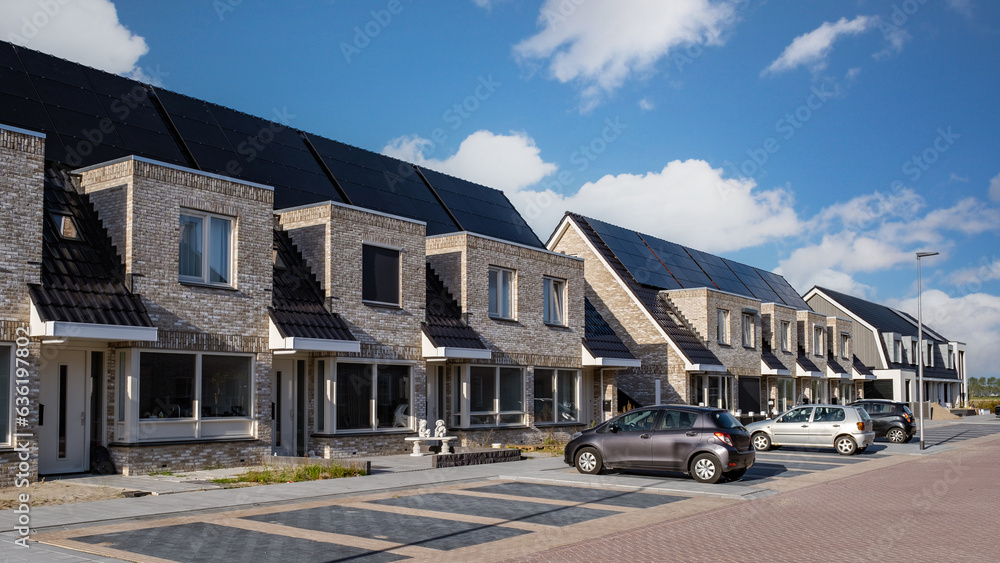 Dutch Suburban area with modern family houses, newly built modern ...