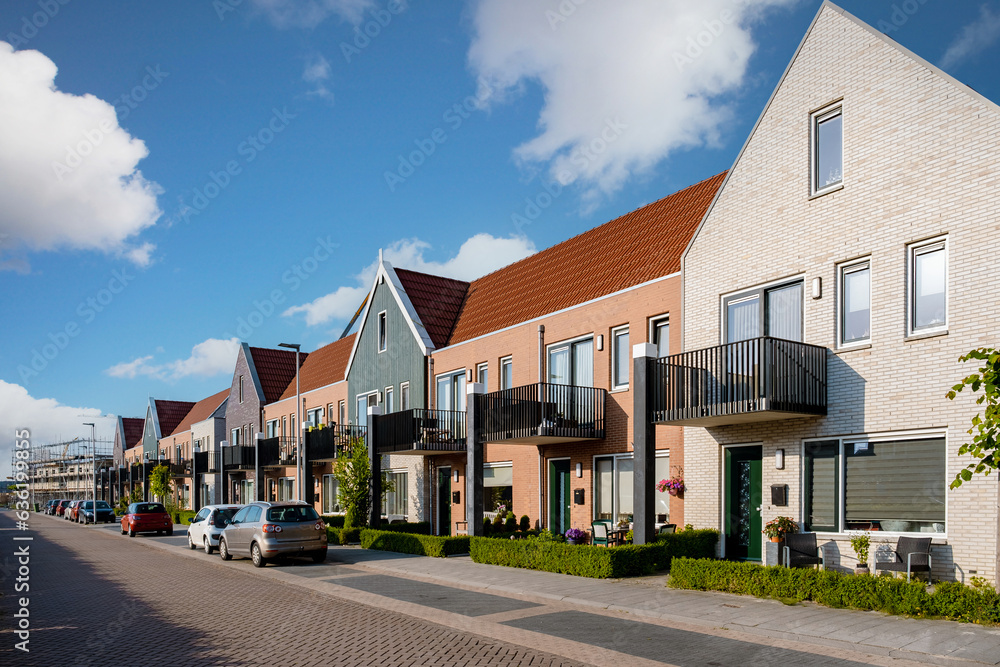 Dutch Suburban area with modern family houses, newly built modern ...