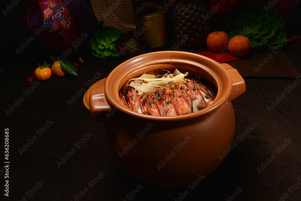 cny traditional braised premium seafood mixed in clay pot Peng cai with ...