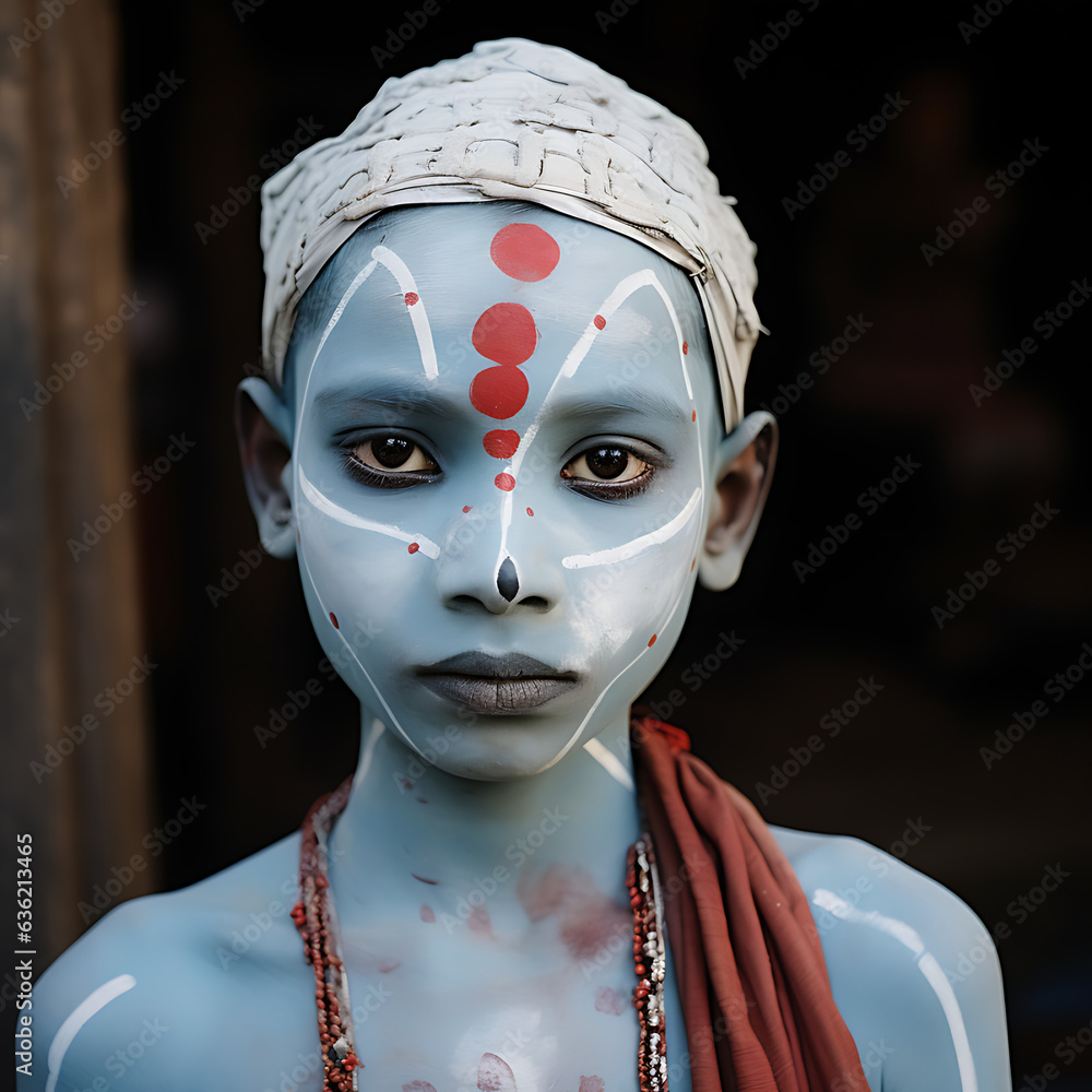 portrait of a tribal boy with a painted face. Award-winning style Stock ...
