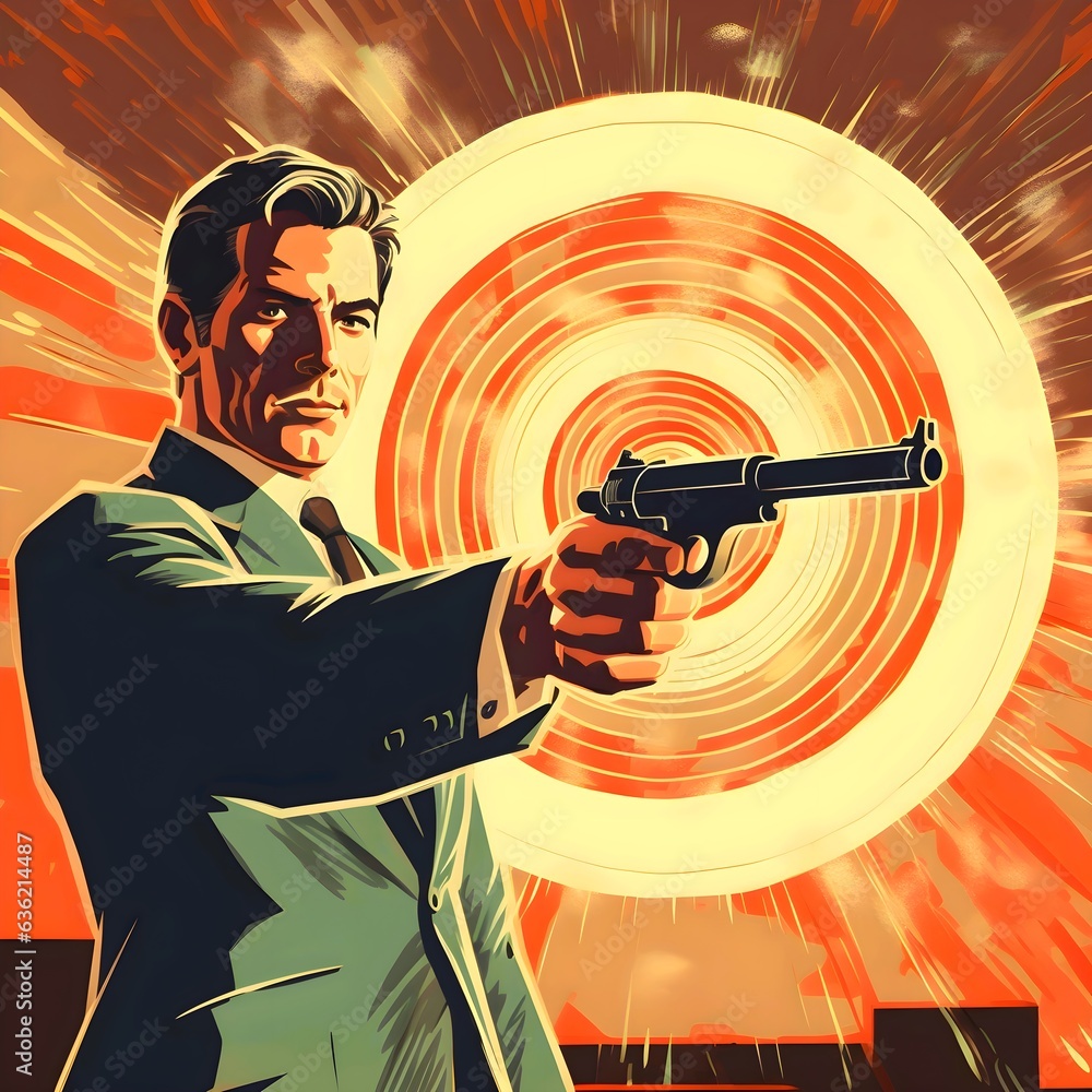 Man with gun. Man pointed the gun. spie, agent and detective, retro ...