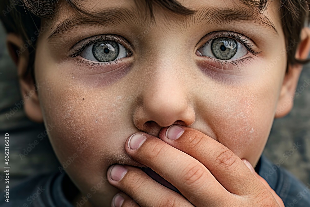 Child Covering Mouth: Symbol of Self-Censorship Stock Photo | Adobe Stock