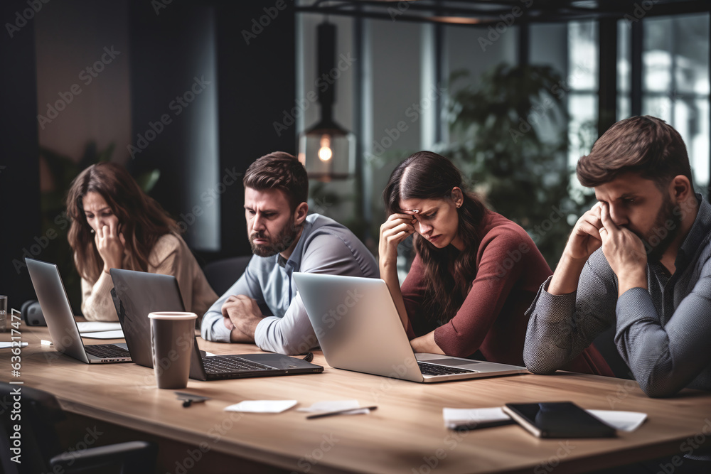 Stressed overwhelmed business colleagues feeling tired at corporate ...