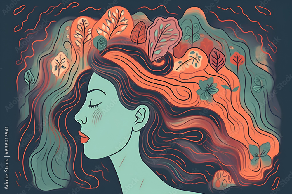 Mental health and creative abstract concept. Illustration of female ...