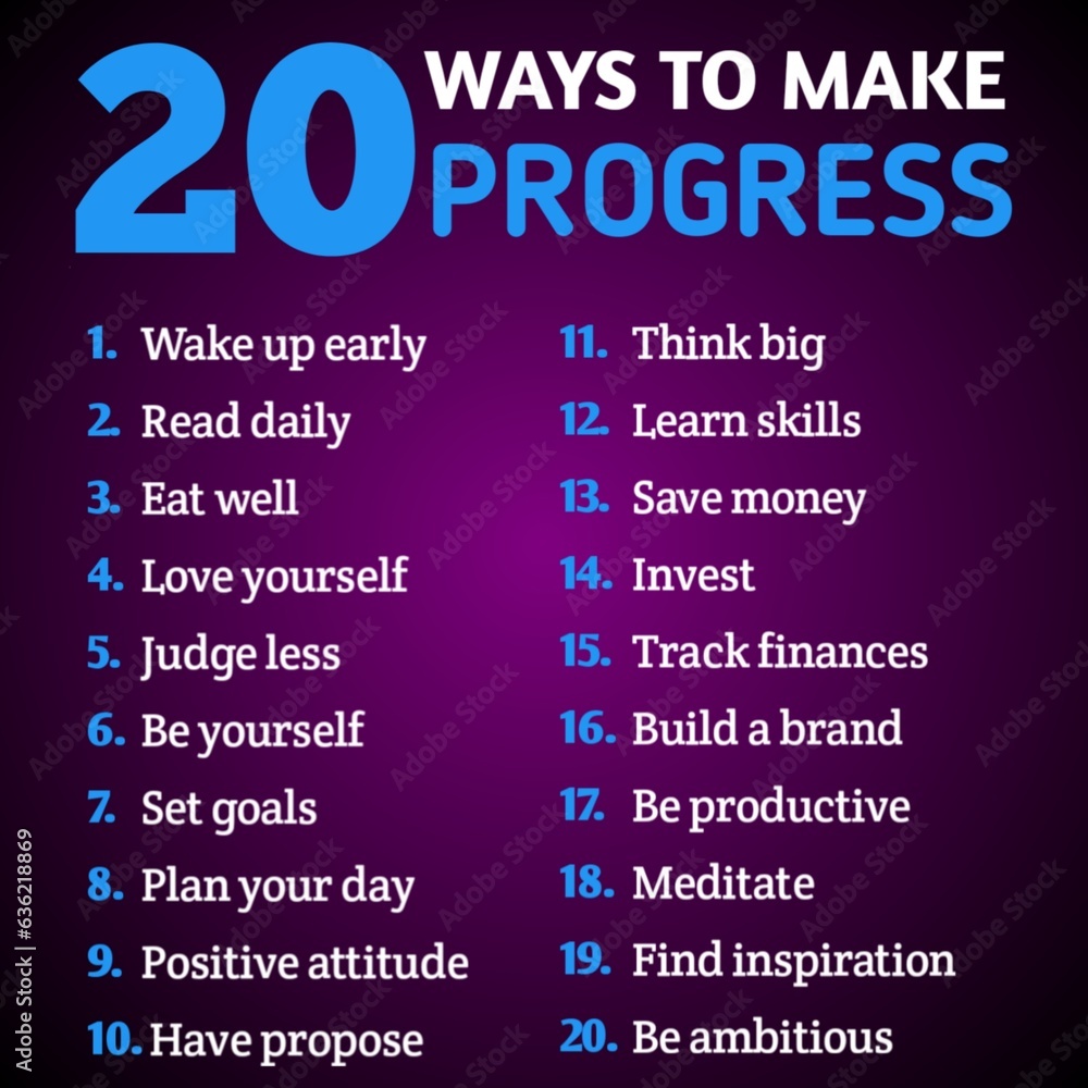 20 ways to make progress. Motivational quote. Inspirational topography ...