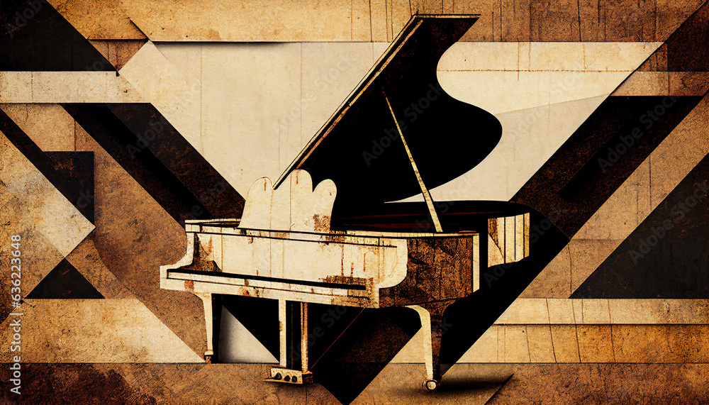 Grand piano keys background with an abstract vintage distressed texture ...
