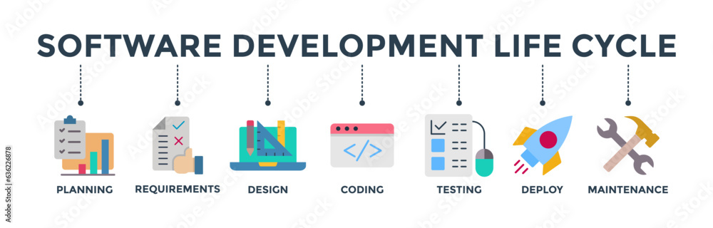 Software development life cycle banner web icon vector illustration ...