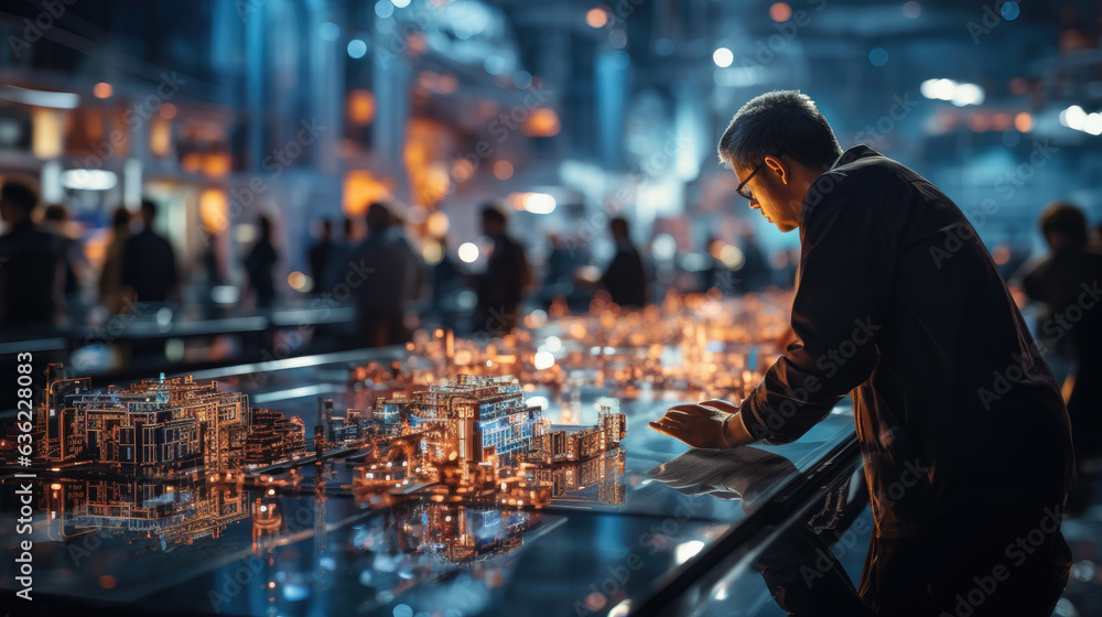 Industrial workers collaborating with AI - powered robots on a factory ...