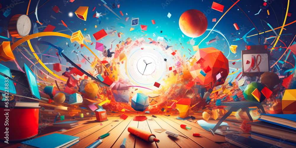 dynamic back to school background with a burst of colorful geometric ...